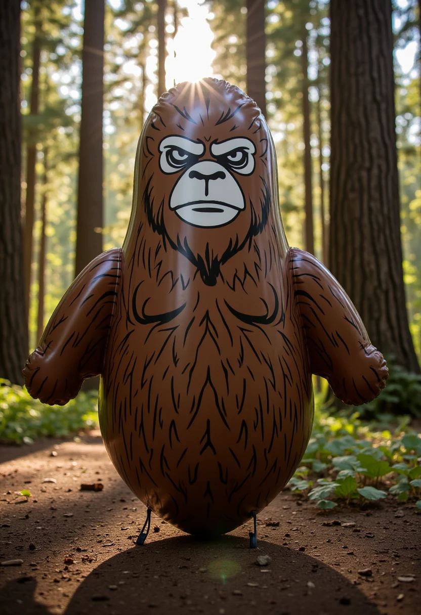 A pin shaped inflatable toy bopbuddy that resembles a Bigfoot in the ...
