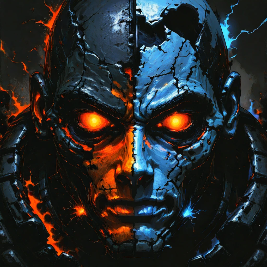 A close up of a robot with glowing eyes and a glowing face - SeaArt AI