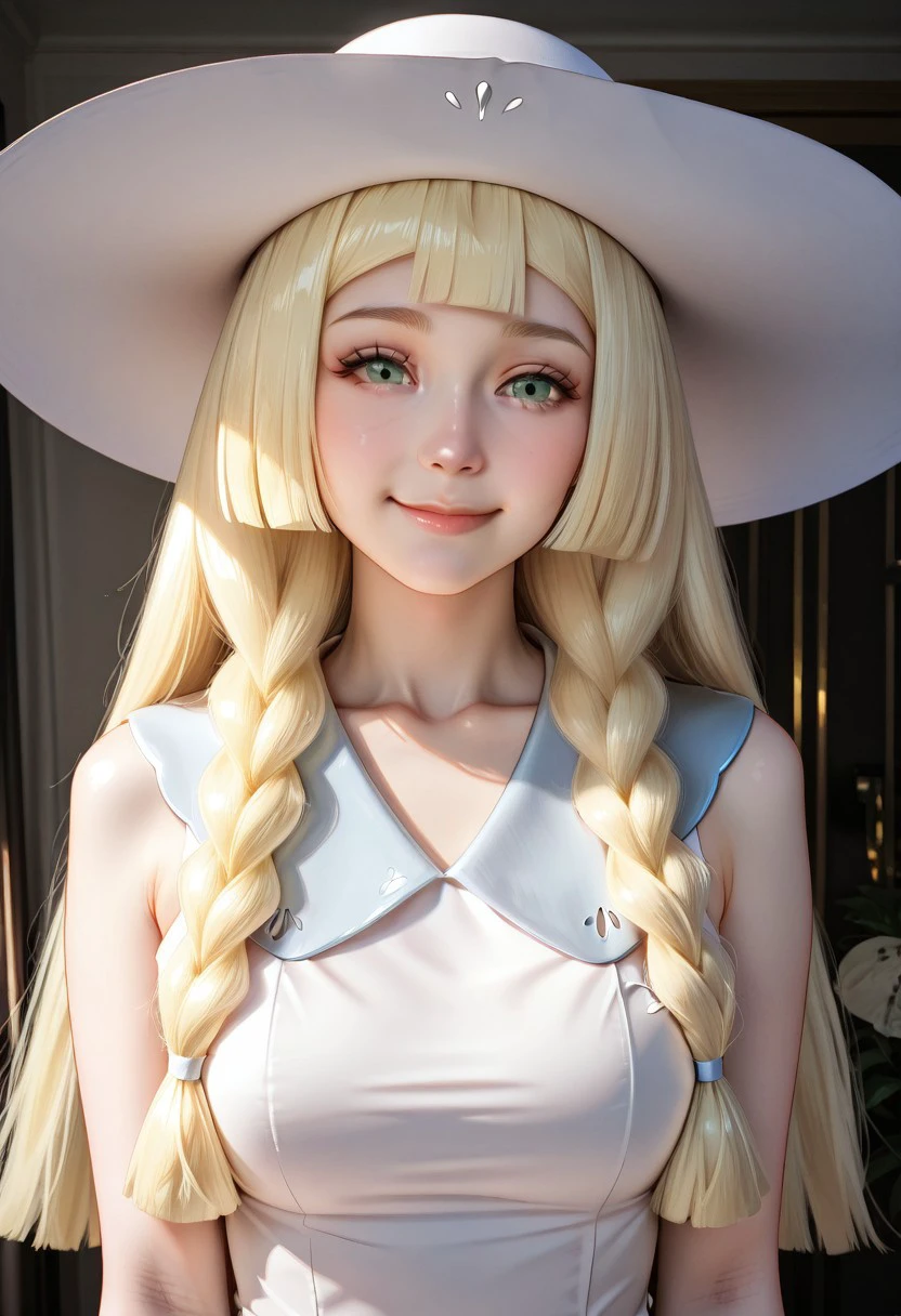 Blond haired woman with long blonde hair wearing a white hat - SeaArt AI