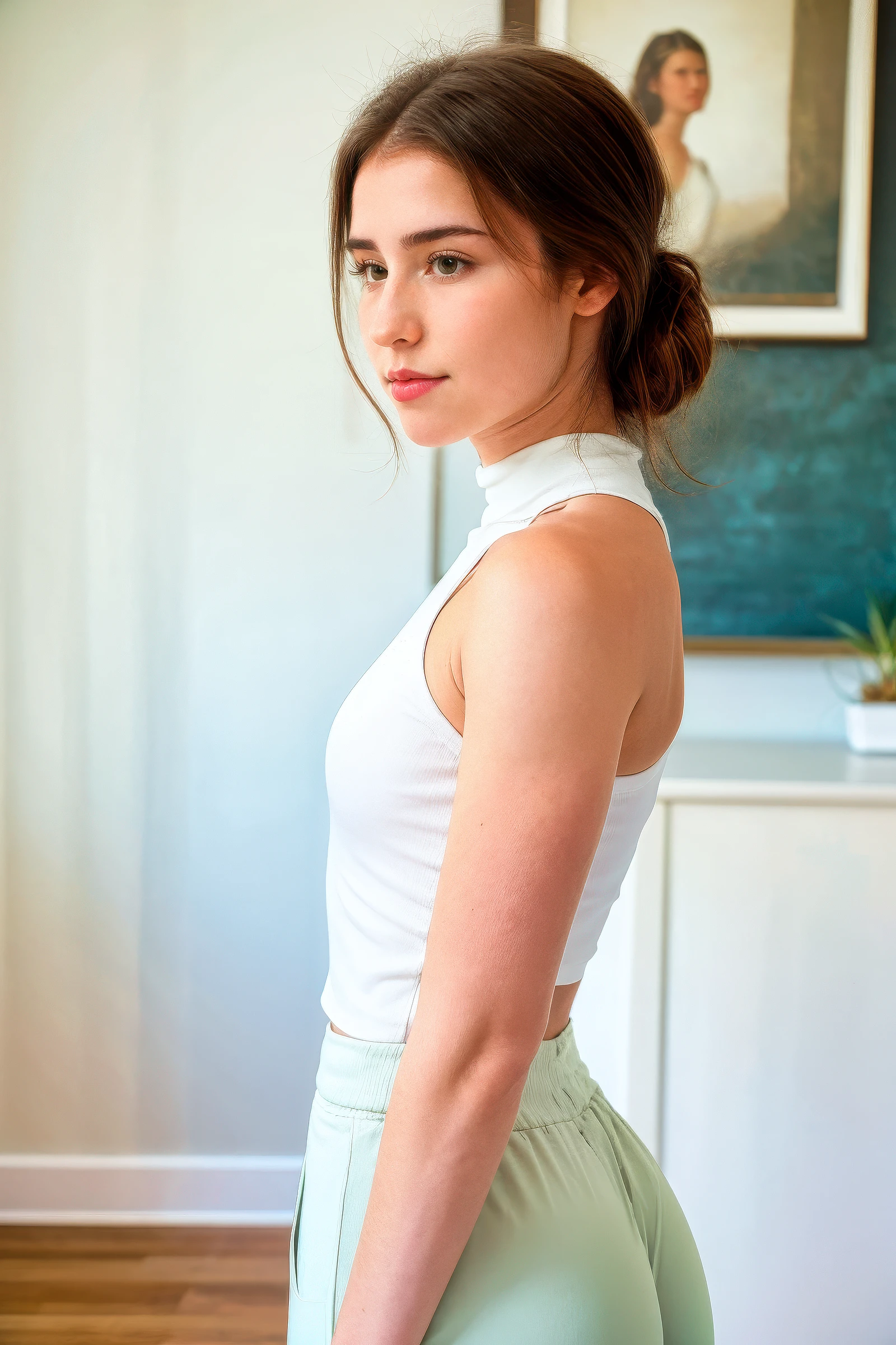 1girl, woman, fit body, (rubbing nose against shoulder blade - SeaArt AI