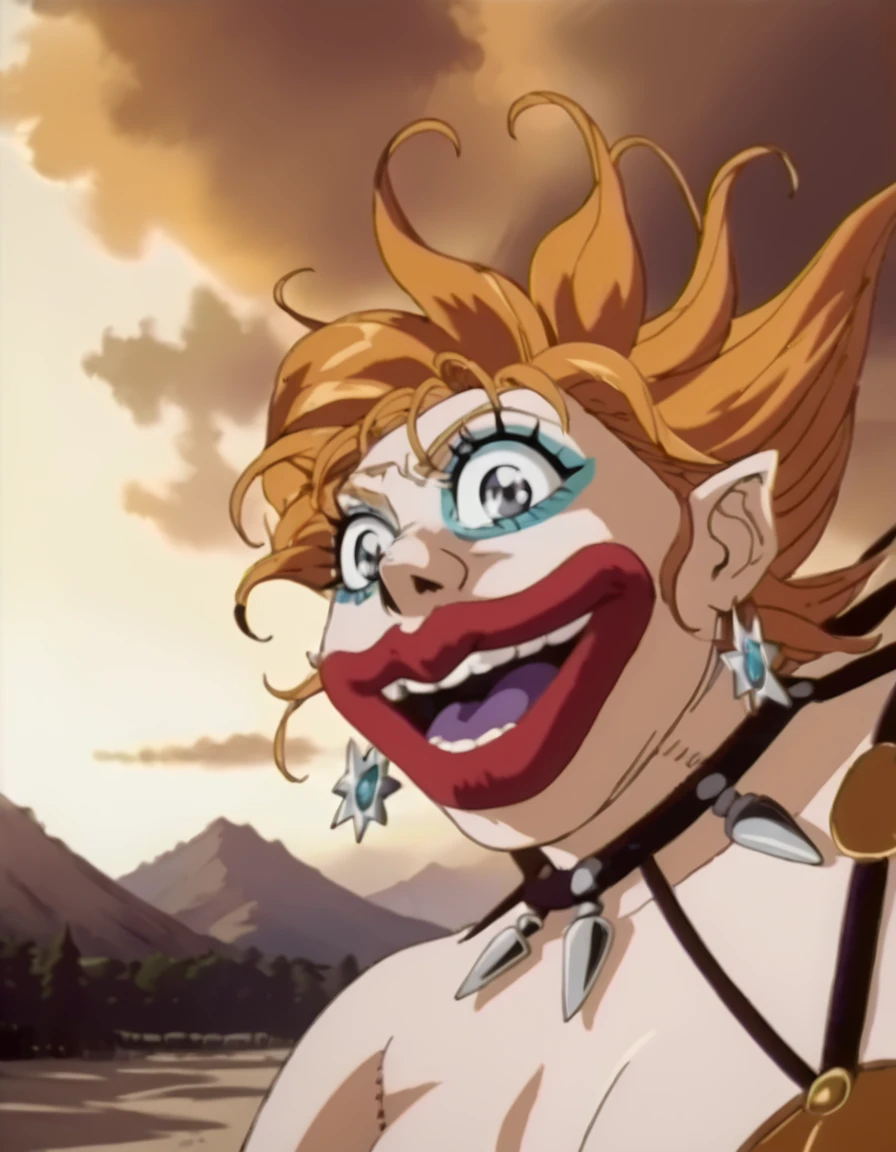 There is a woman with a clown face and a necklace on - SeaArt AI