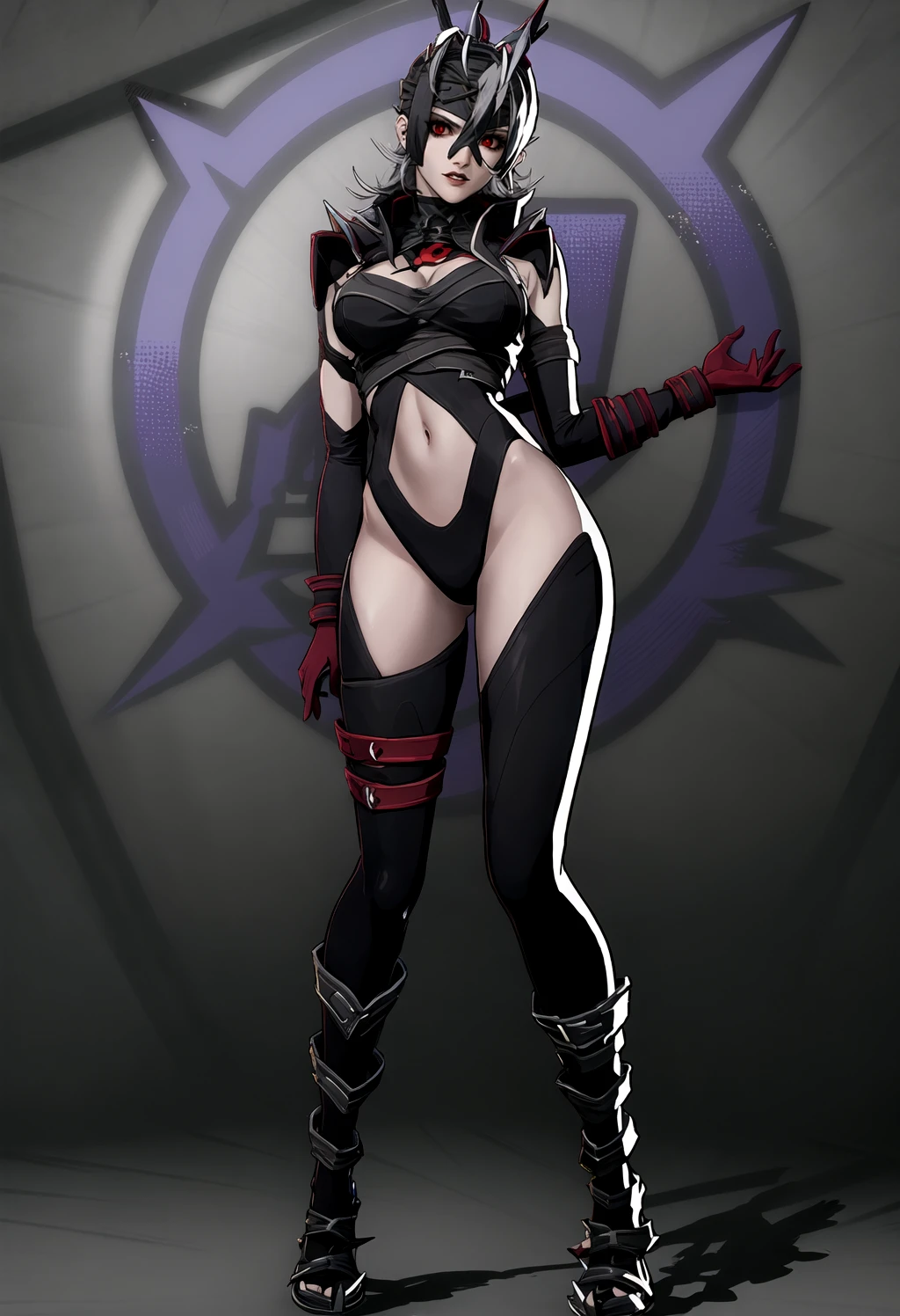 Malice, full body, red eyes,