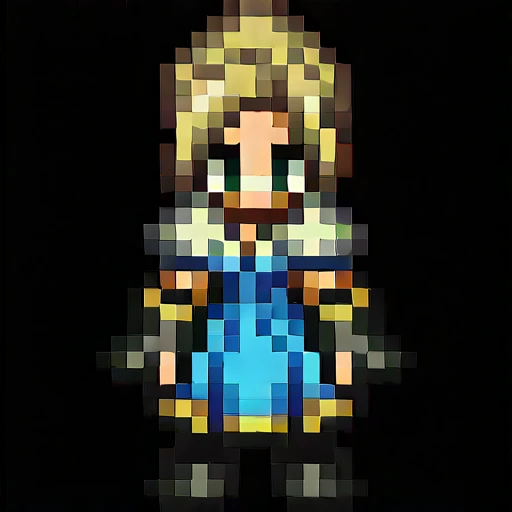 A close up of a pixel art of a woman in a blue dress - SeaArt AI