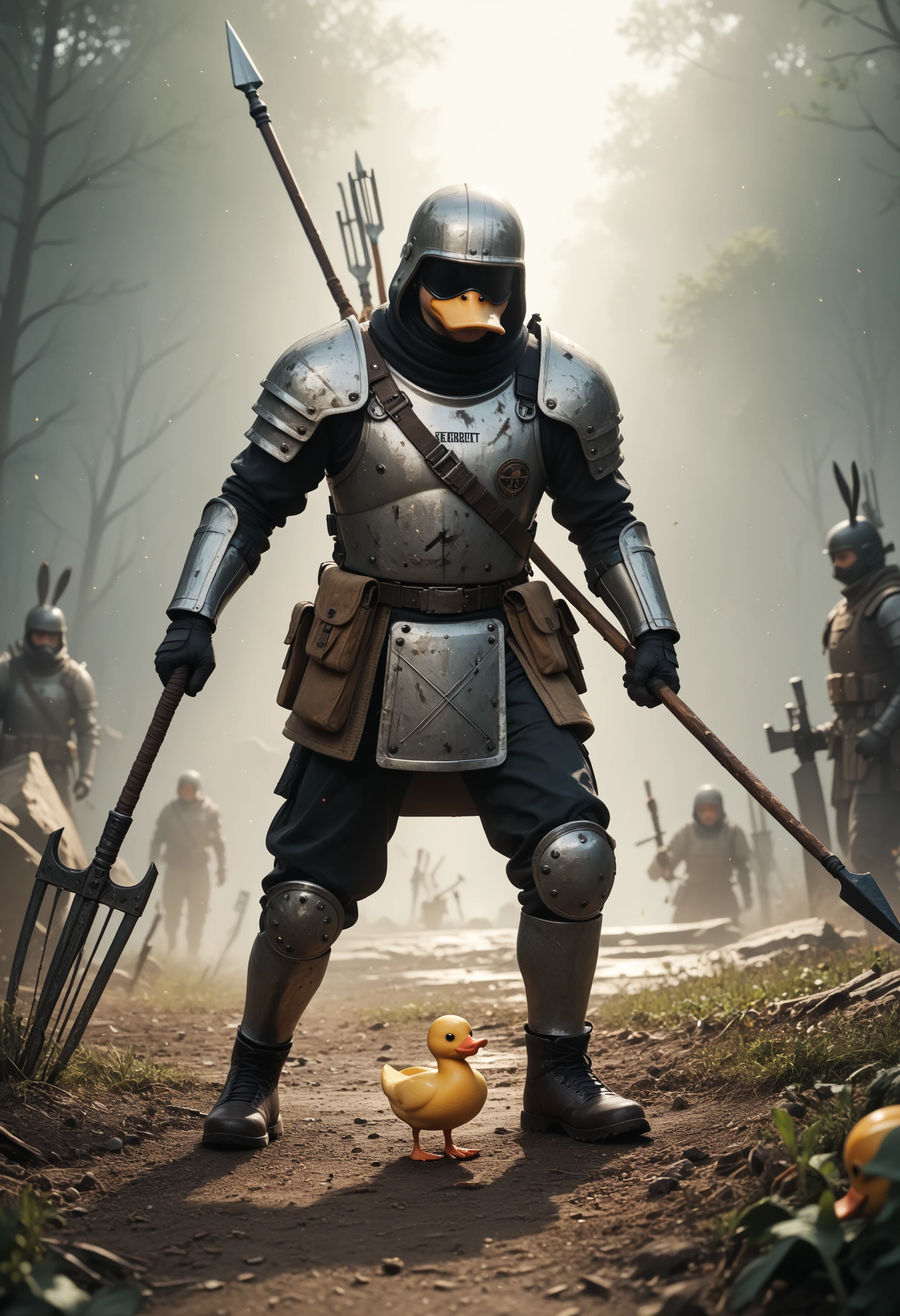 ((no humans)), rubber_duck, wearing_armor, fighting_a_giant_carrot ...