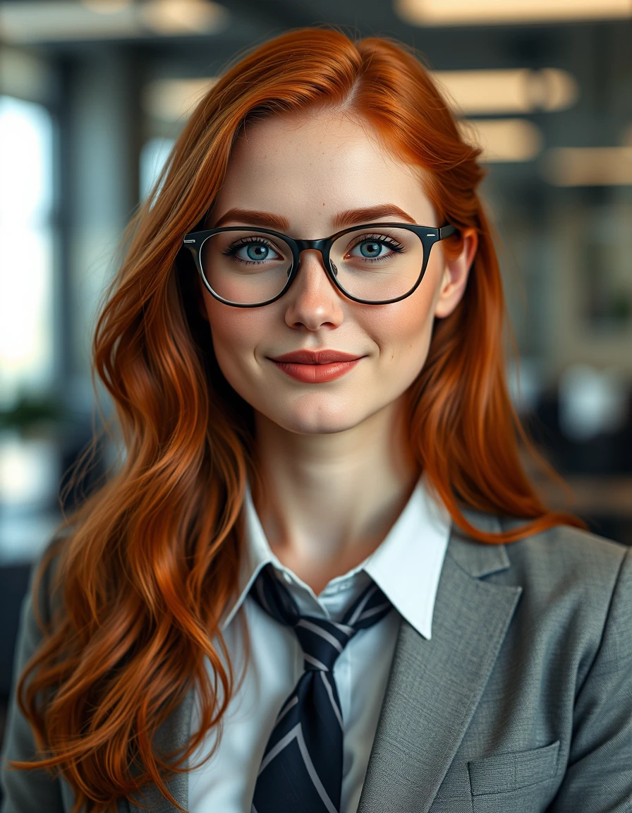 A photo of a 25-30-year-old red-haired woman with a sweet and appealing ...