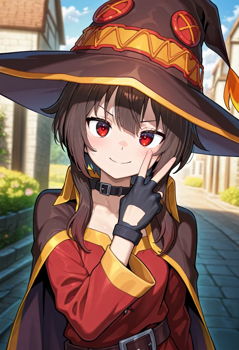 Anime girl in a witch hat with a red eye（megumin) - SeaArt AI