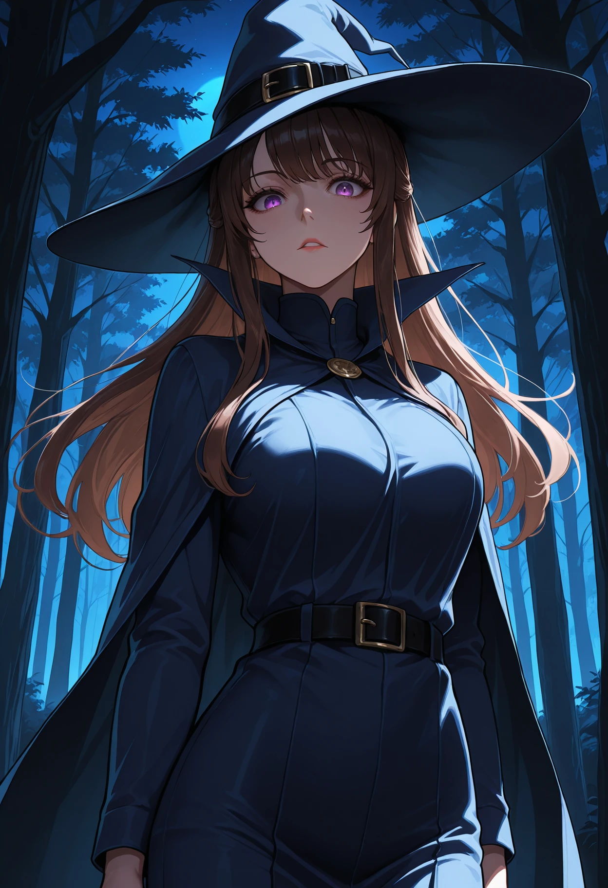 Anime girl in a witch costume in a forest with a hat - SeaArt AI