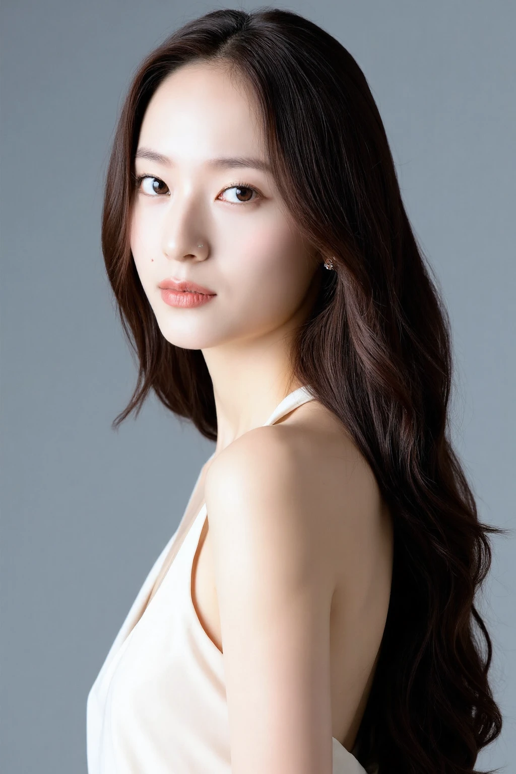 Medium full shot of beautiful korean girl , long brown wavy hair - SeaArt AI