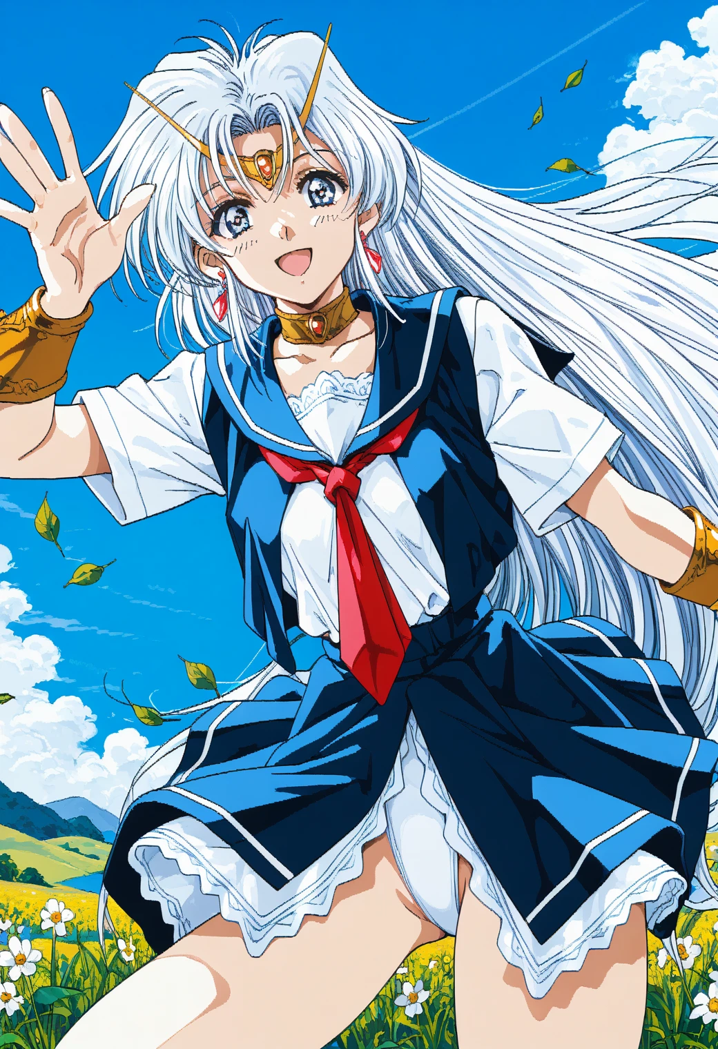 Sw_princess_altenal, retro artstyle, blue eyes, white hair, long hair ...