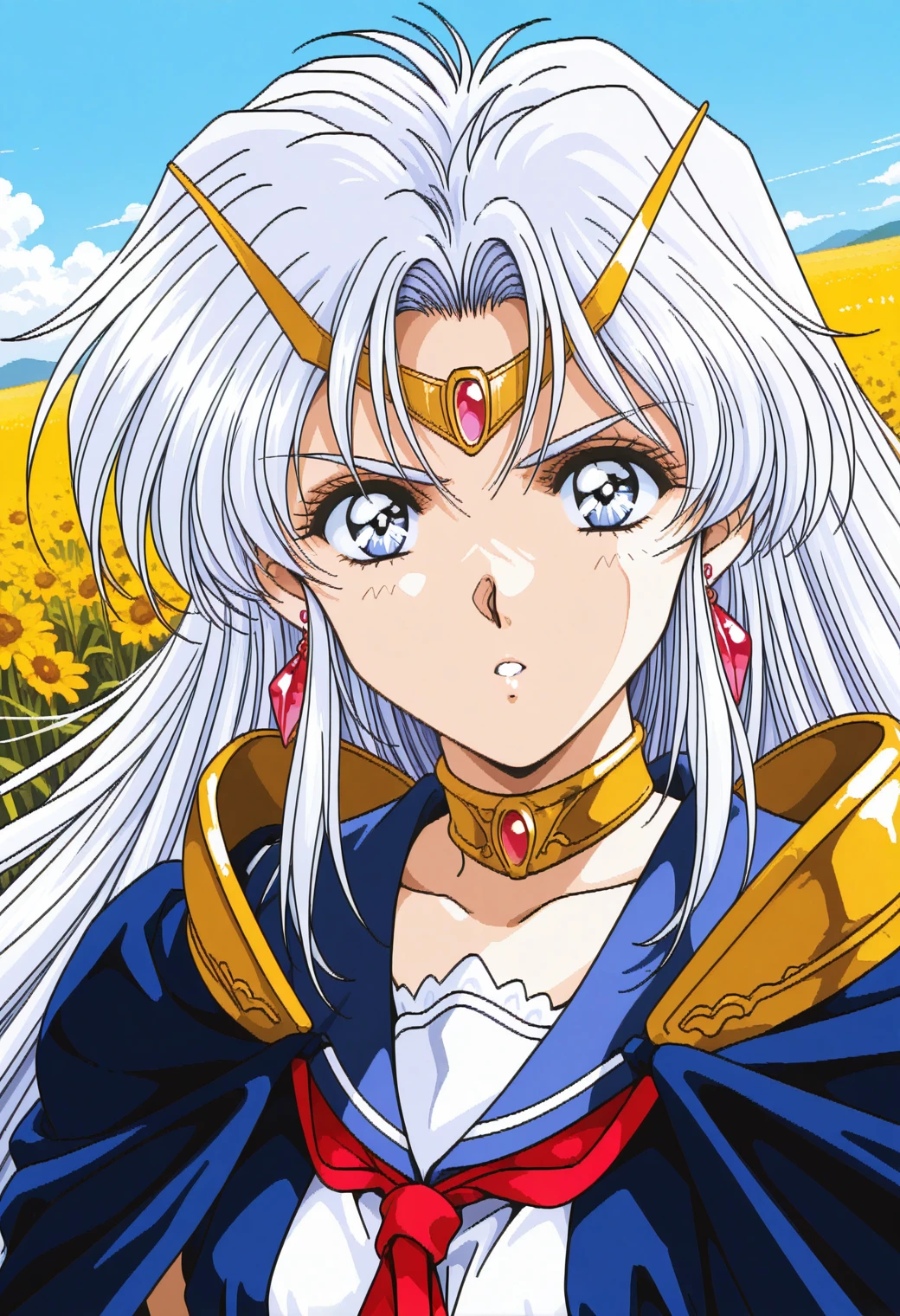 Sw_princess_altenal, retro artstyle, blue eyes, white hair, long hair ...