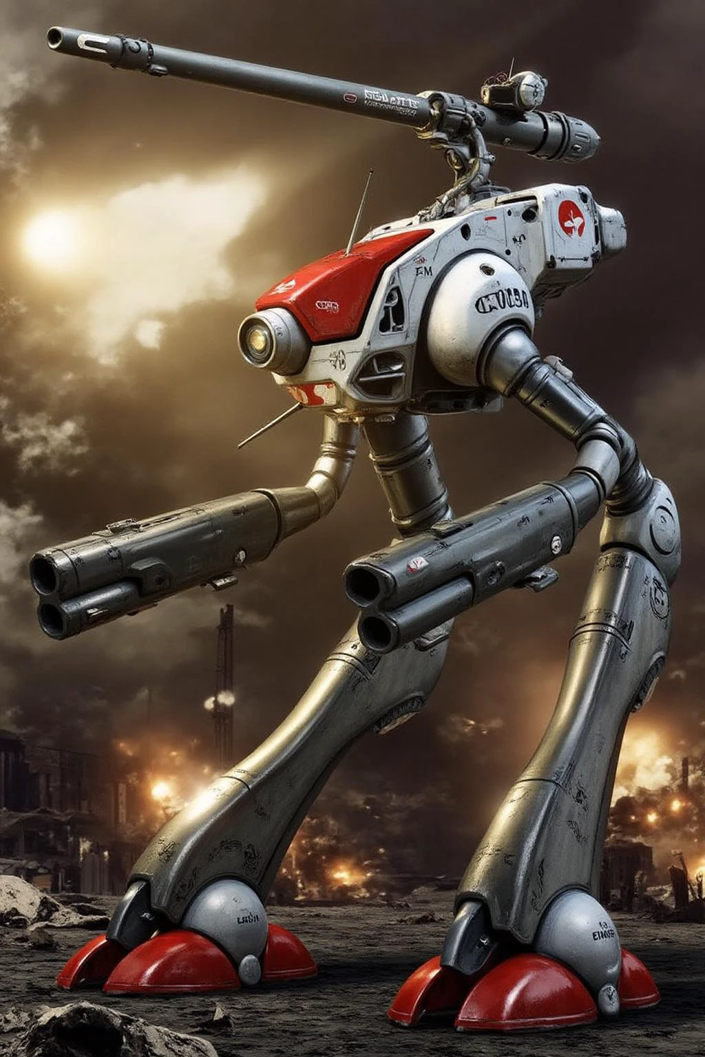 A close up of a robot with a gun on a desert - SeaArt AI