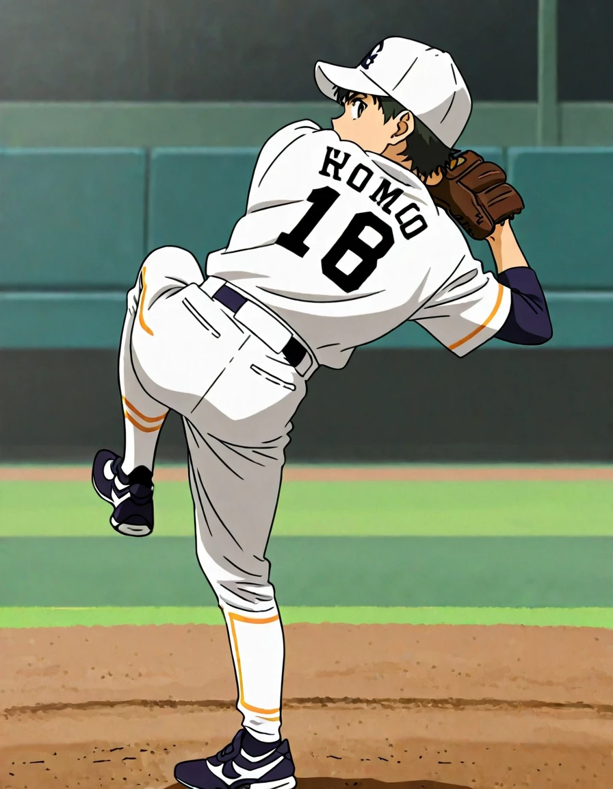 1boy, solo, general, stadium, pitching mound, full body, pitching ...