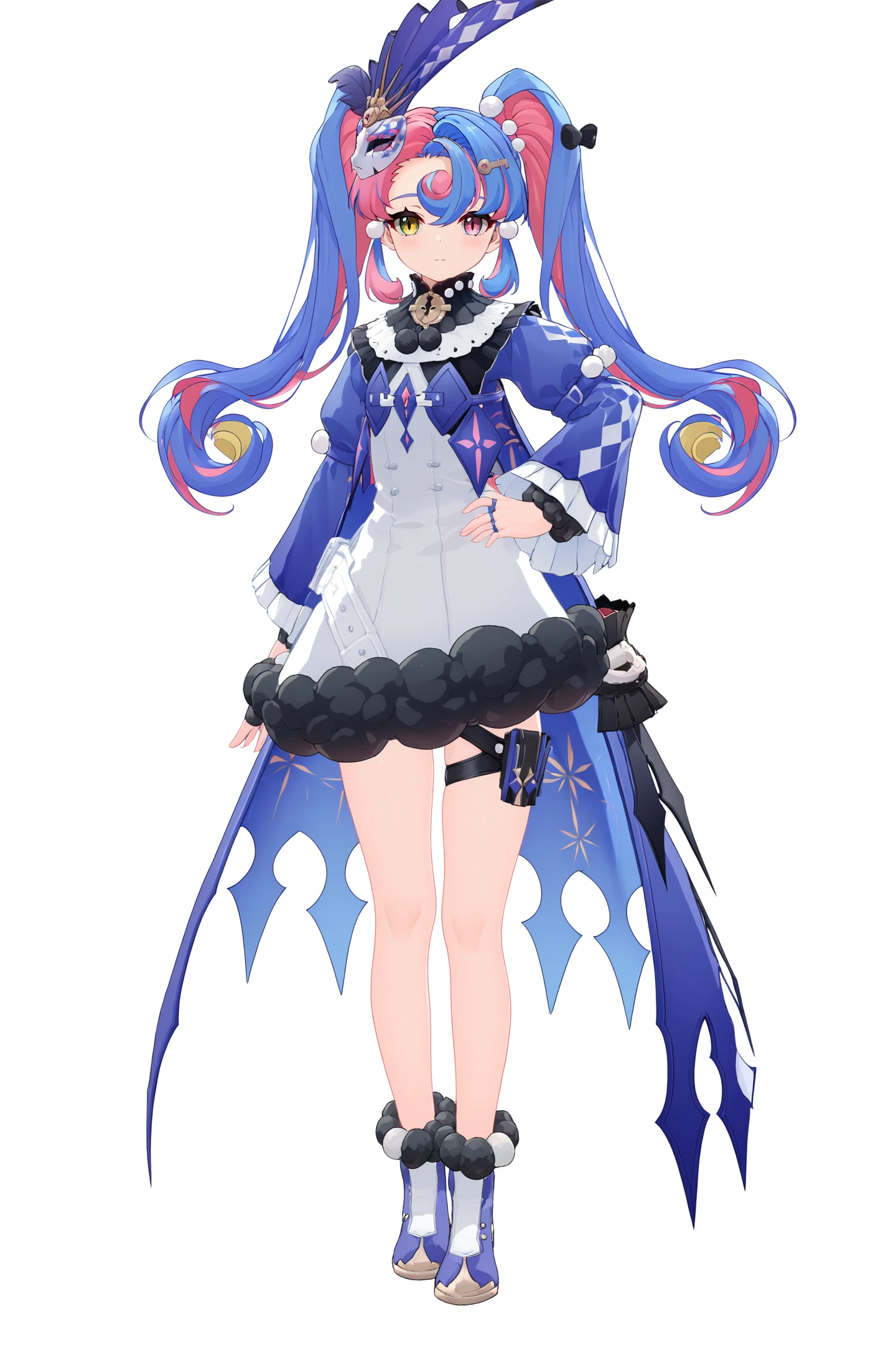 Anime girl with blue hair and purple and white dress - SeaArt AI