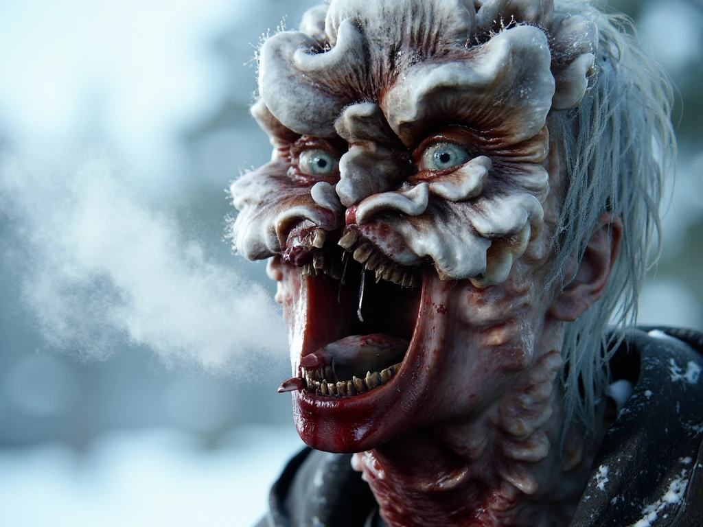 "Captured in stark, wintry conditions, a close-up shot of an infected ...
