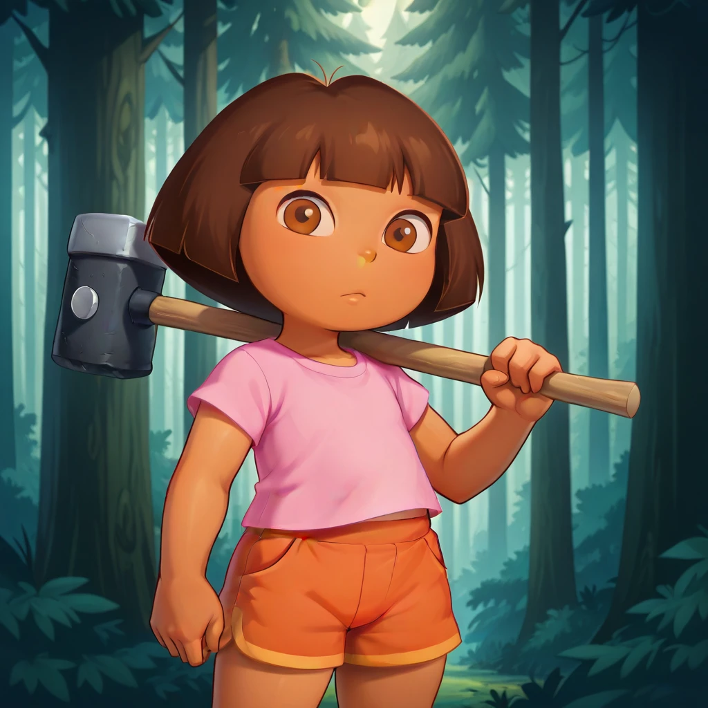 Masterpiece, best quality, 1girl, solo, Dora, short hair, brown hair ...