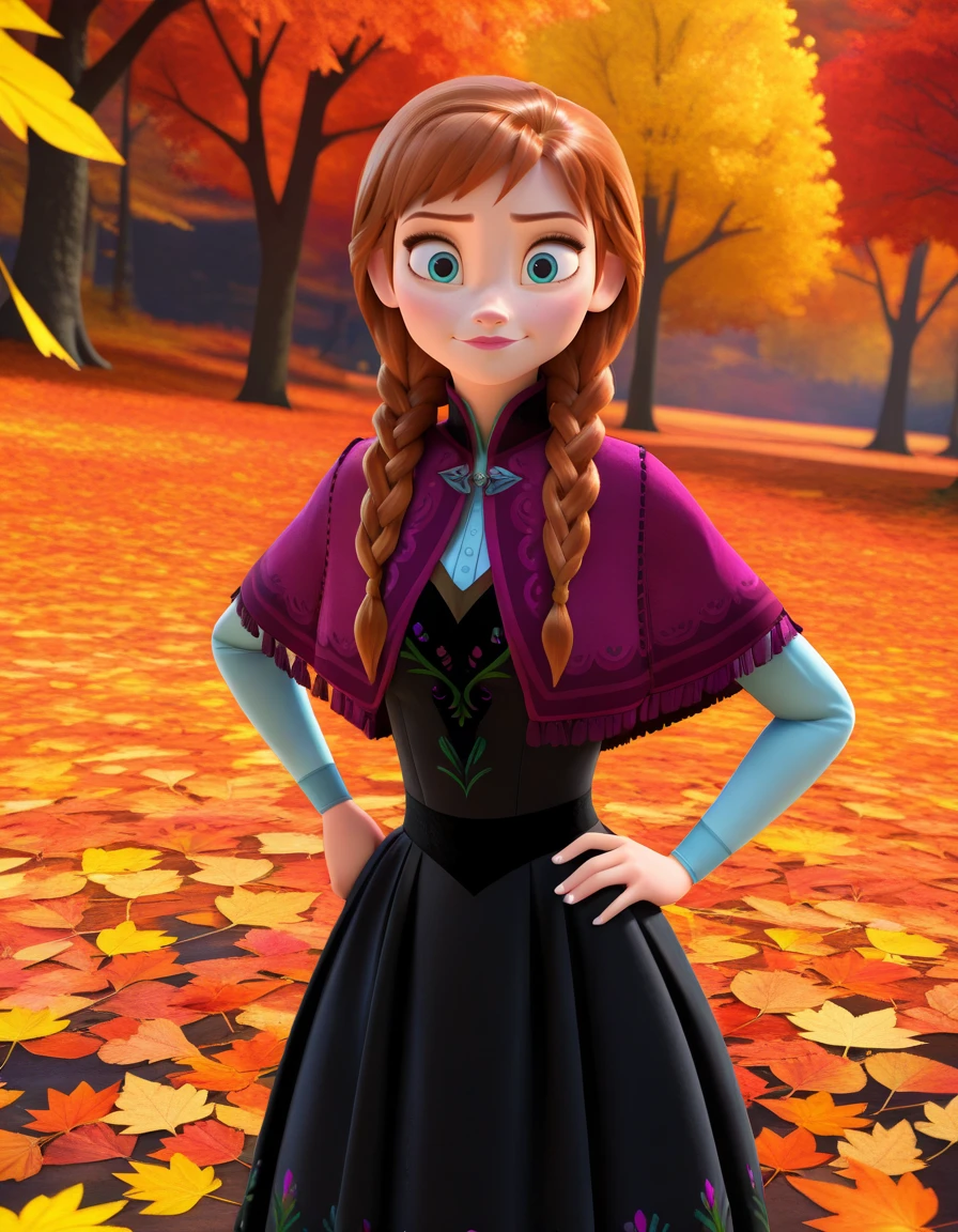 Frozen princess anna standing in a field of leaves - SeaArt AI