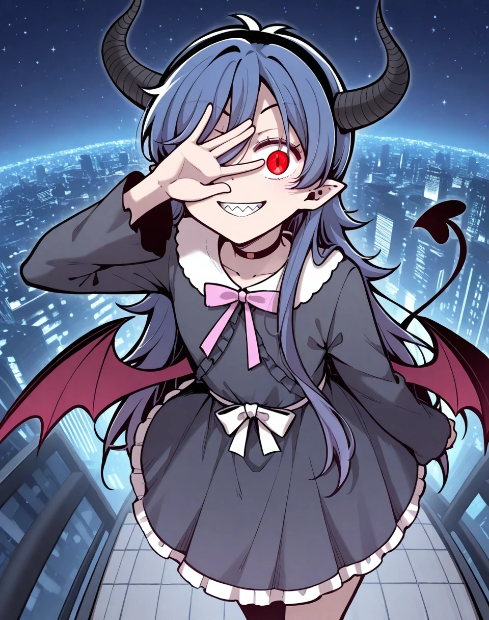 Jia_xin, long hair, blue hair, red eyes, 1girl, choker, hairband ...