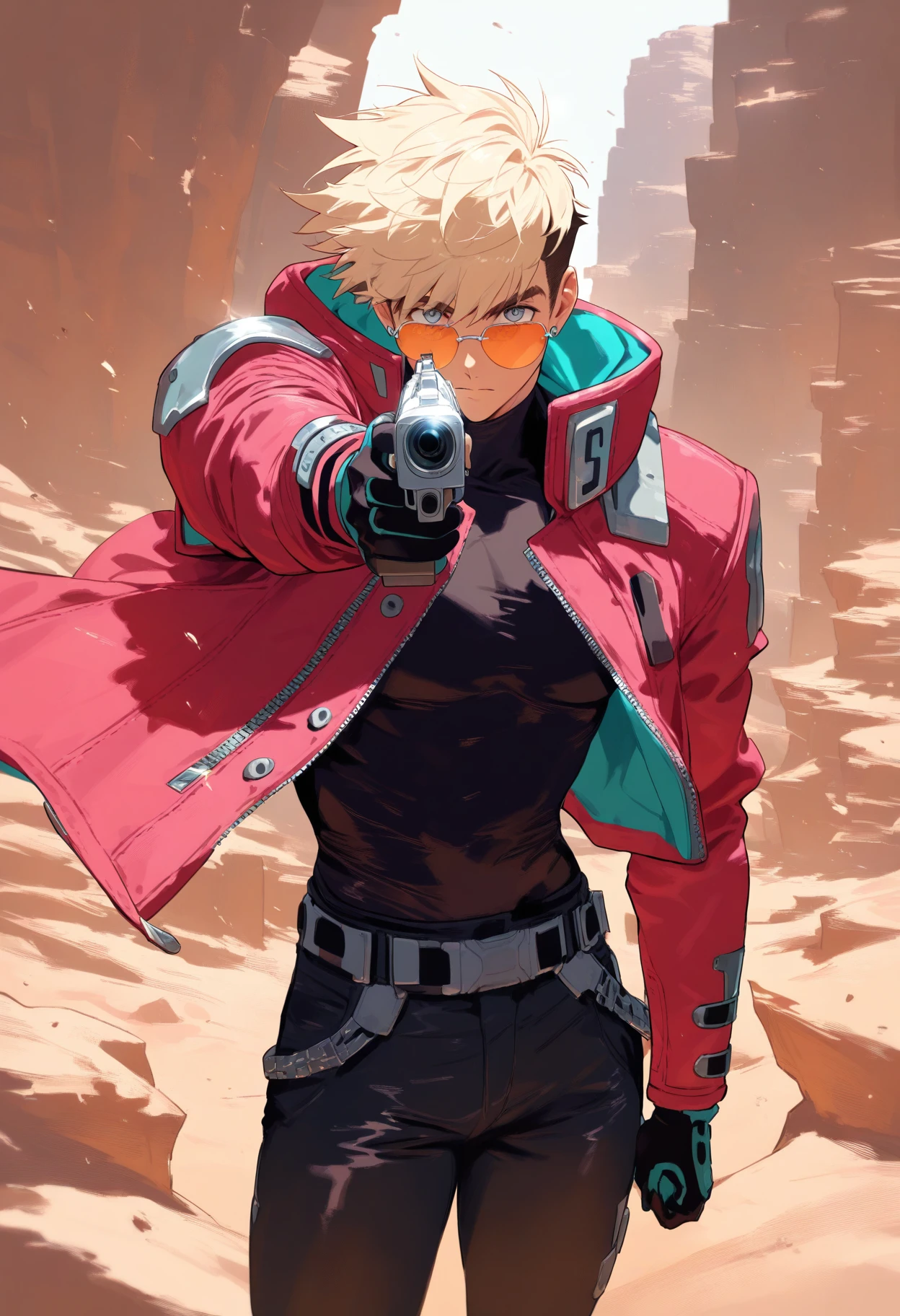 1boy, vash the stampede, trigun stampede, red jacket, sunglasses ...