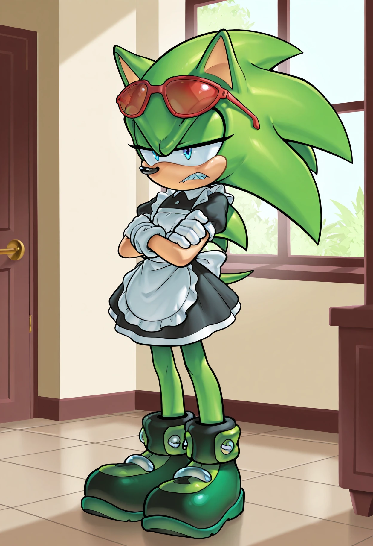 Sonic the hedge girl in a maid outfit and sunglasses - SeaArt AI