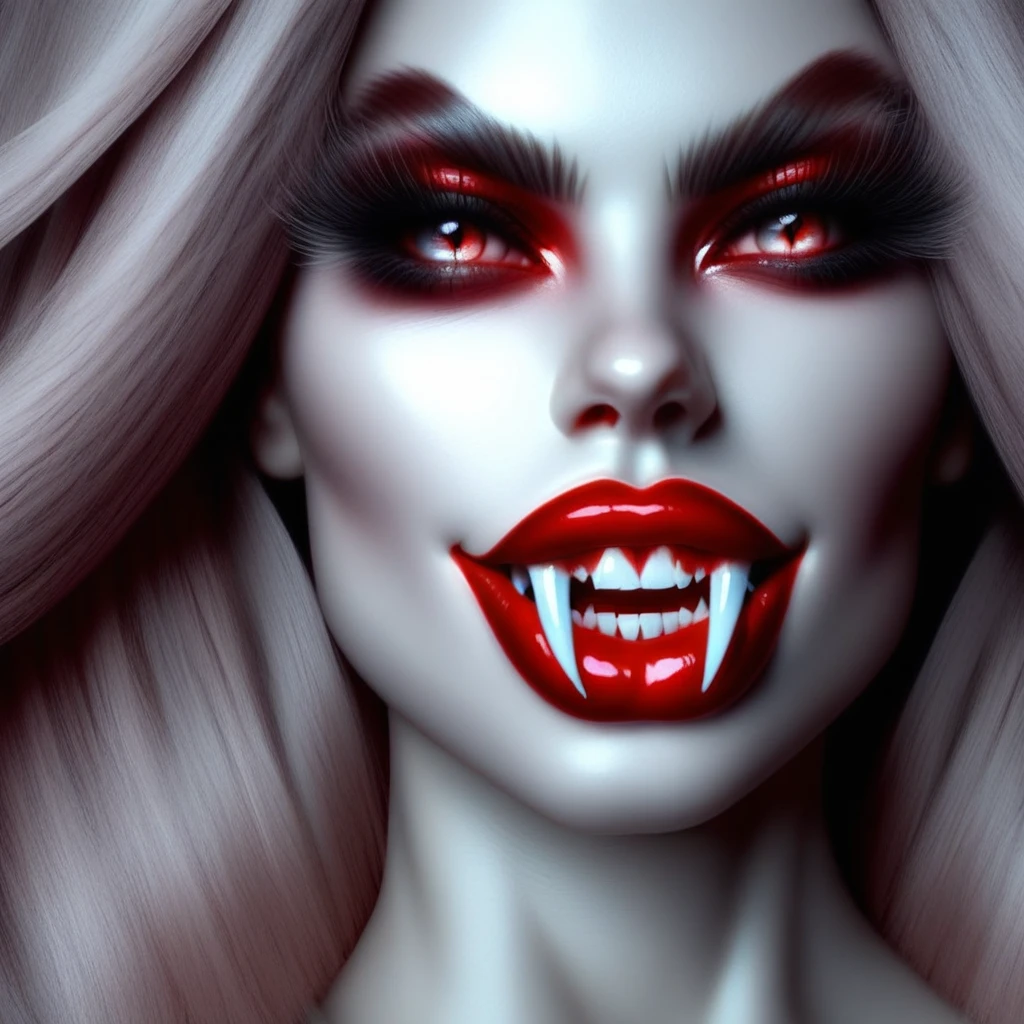 A close up of a woman with red eyes and vampire makeup - SeaArt AI
