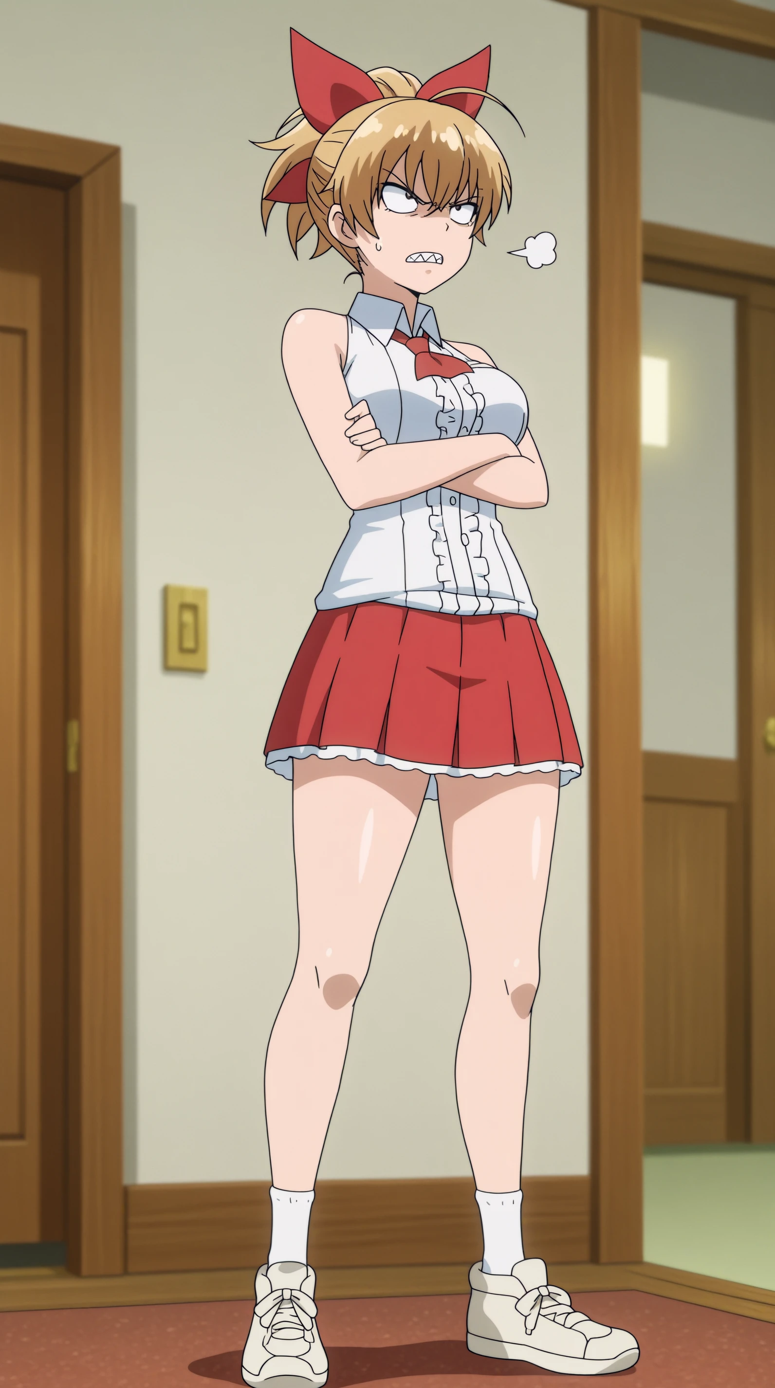 Anime girl in a school uniform standing in a hallway - SeaArt AI