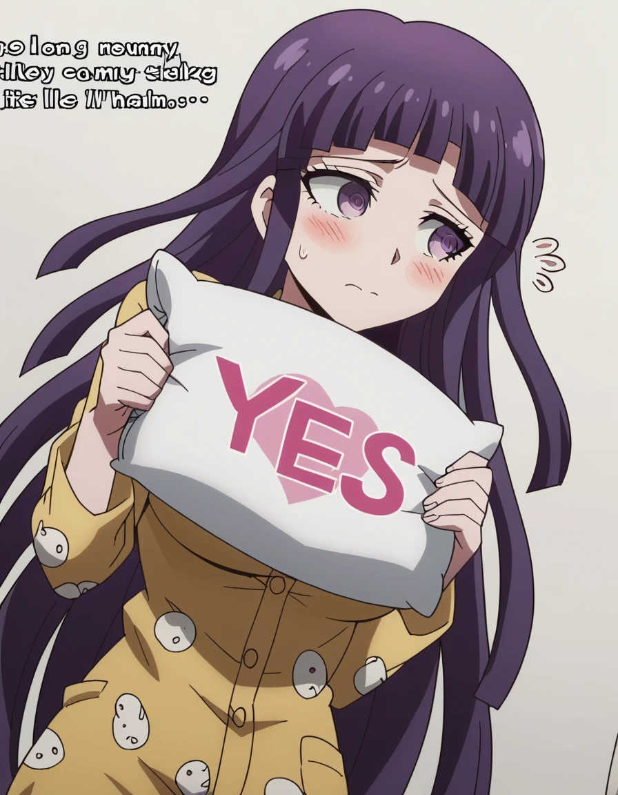 Anime girl holding a pillow with a yes sign on it（tsumiki mikan ...