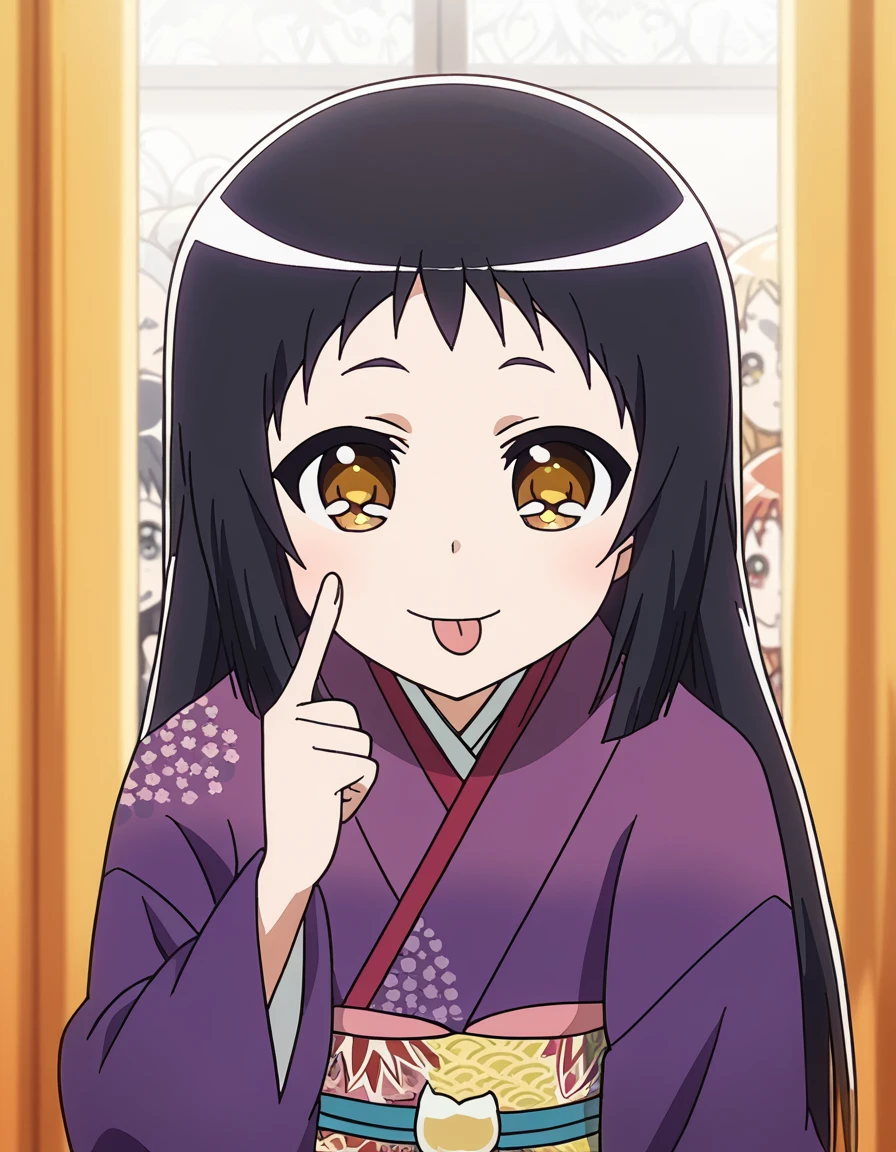 Anime girl in kimono outfit with finger on lips - SeaArt AI