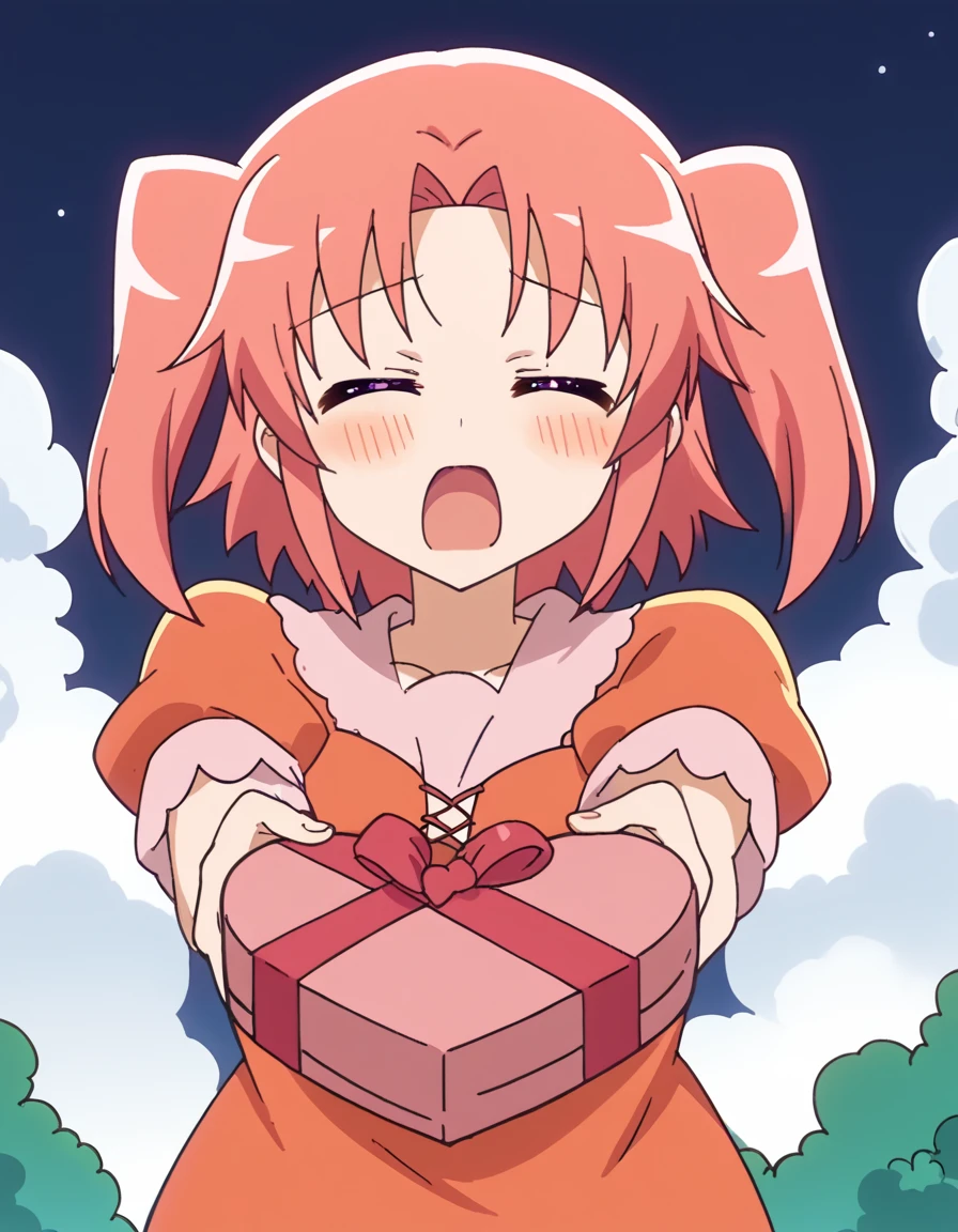 Anime girl holding a gift box with a surprised expression - SeaArt AI