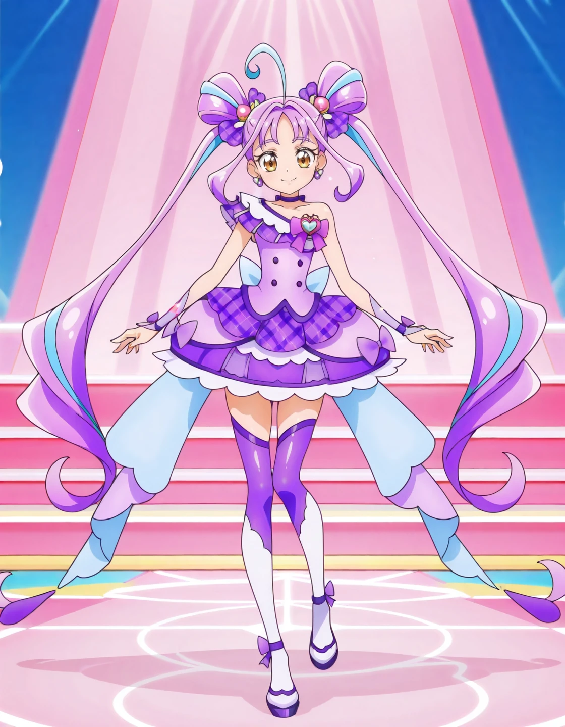 Anime screencap, solo,1girl,curekyunkyun, purple choker,thighhighs ...