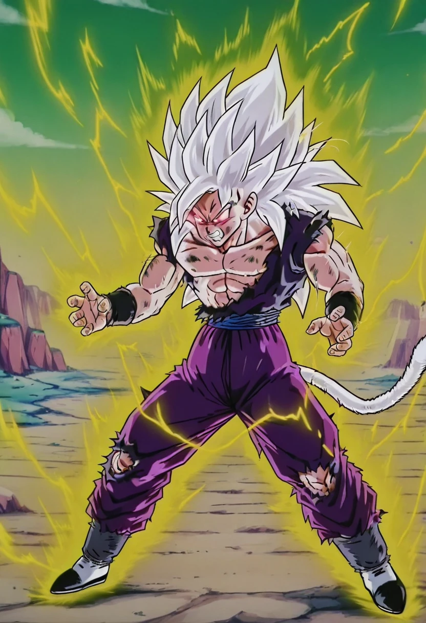 A close up of a cartoon character with a very big body（son gohan ...