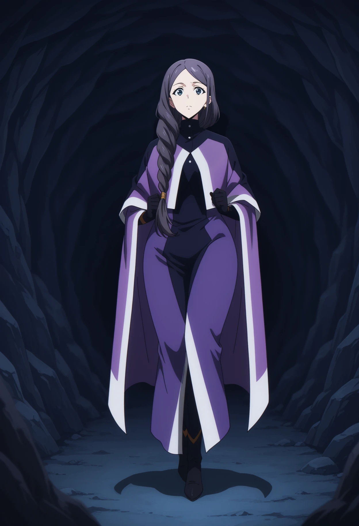 1girl, han semi, lose single braid, braid over shoulder, purple dress ...