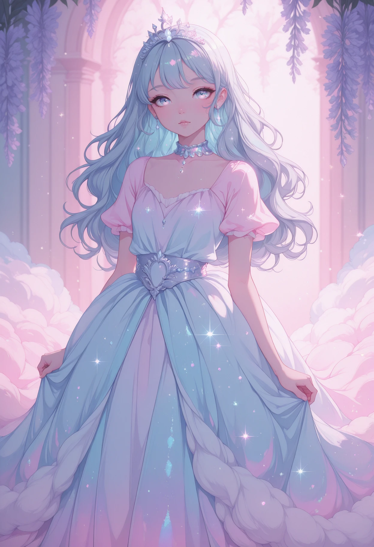 Solo, young woman, fluffy gown, pastel gown, tulle layers, soft pink ...