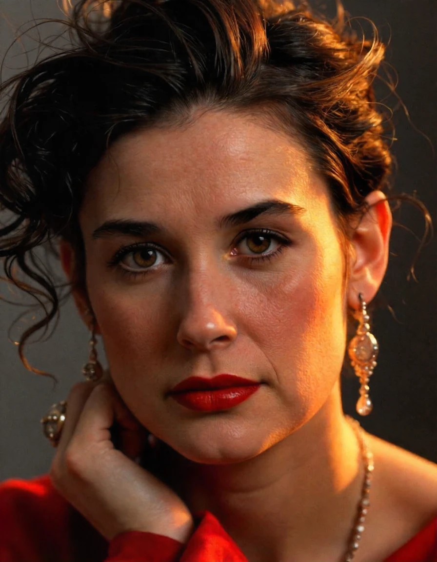 Arafed woman with a red dress and earrings posing for a picture - SeaArt AI