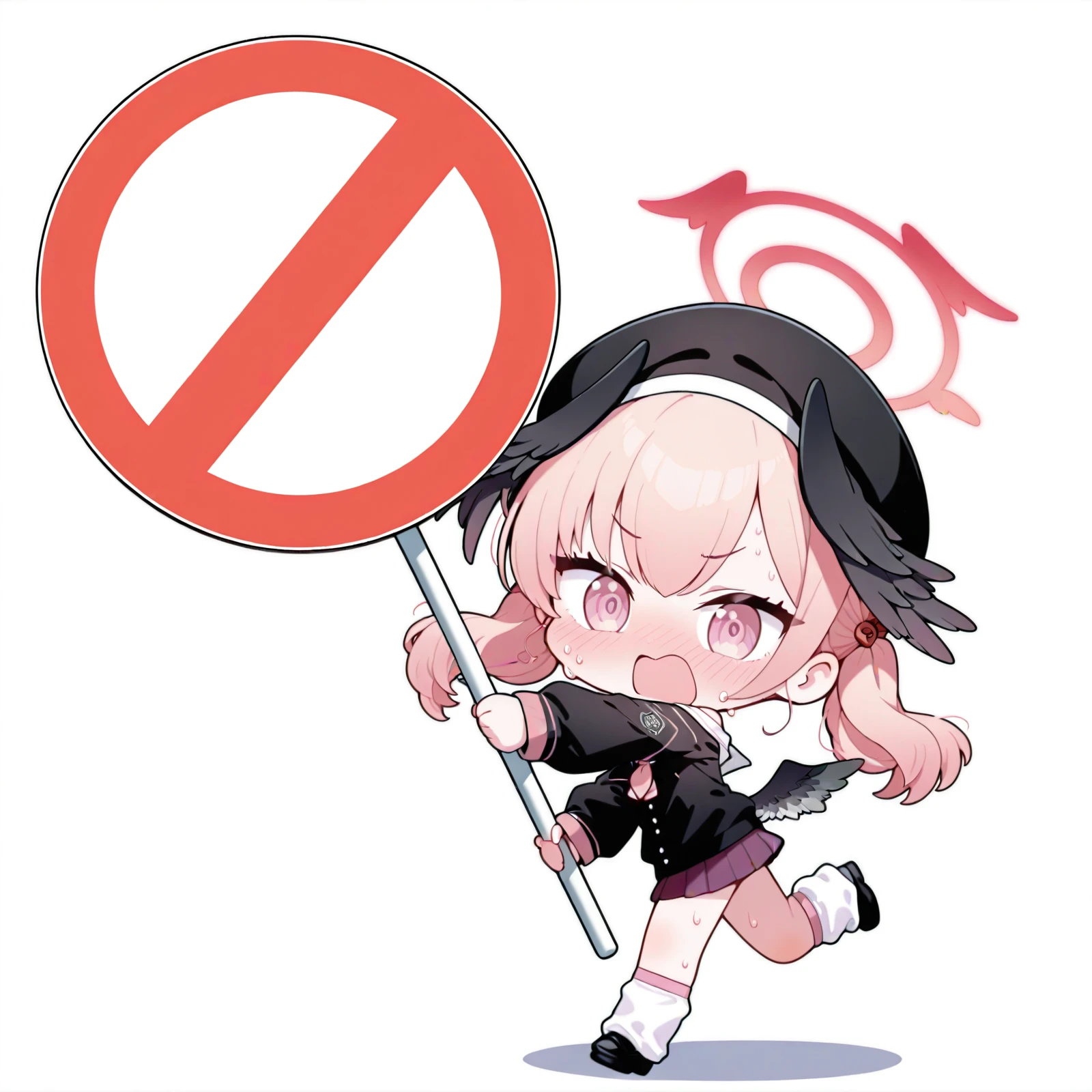 Chibi, road sign, holding sign, full body, 1girl, koharu \(blue - SeaArt AI