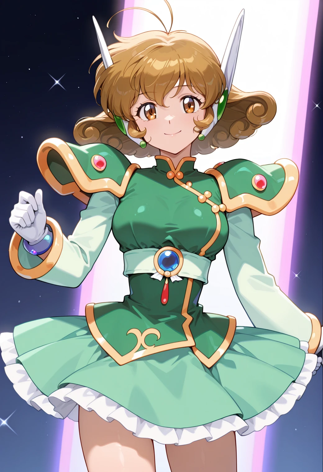 Anime girl in green dress holding a sword and a sword - SeaArt AI