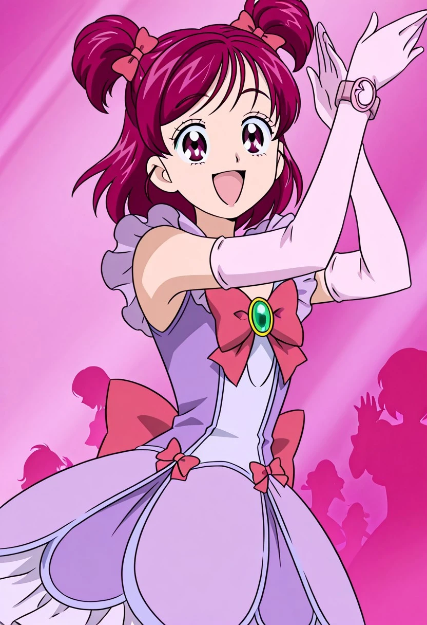 Sailor girl in a dress with a pink bow and a green ring - SeaArt AI