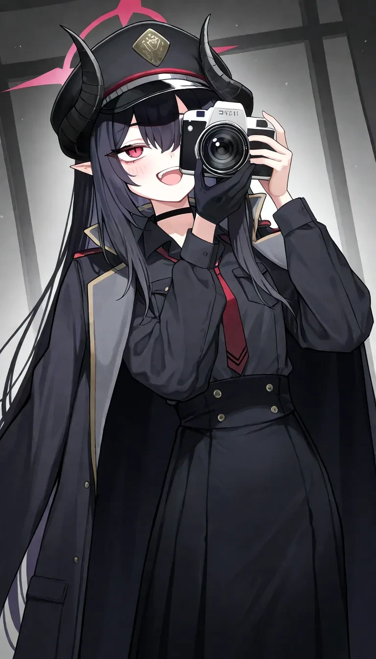 Anime girl taking a picture with a camera in a room - SeaArt AI