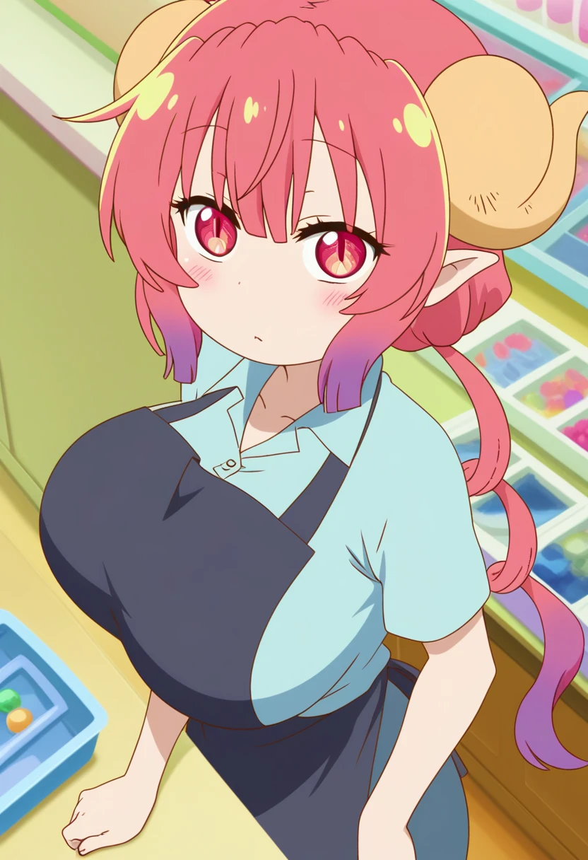 Anime coloring, 1girl, ilulu \(maidragon\), maidragon, blue polo shirt ...