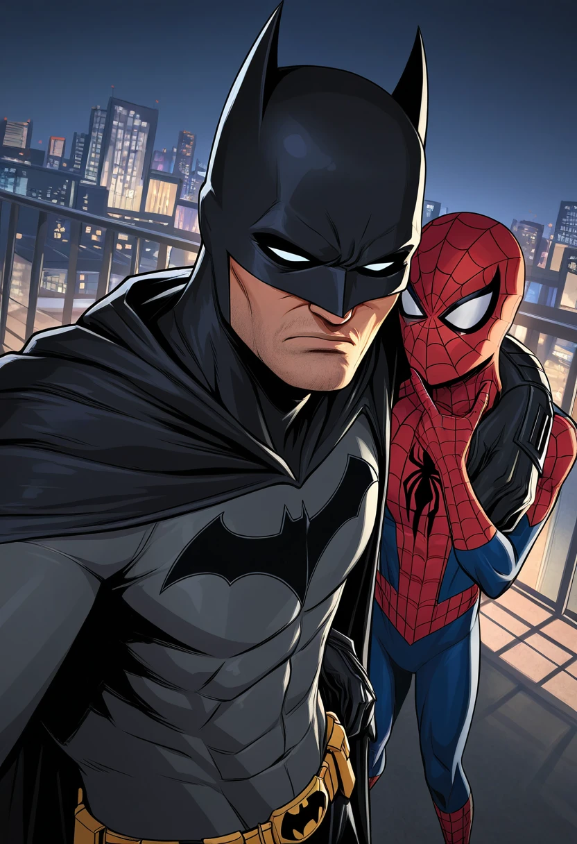 Masterpiece, best quality, 2boys, batman, spider-man, western - SeaArt AI