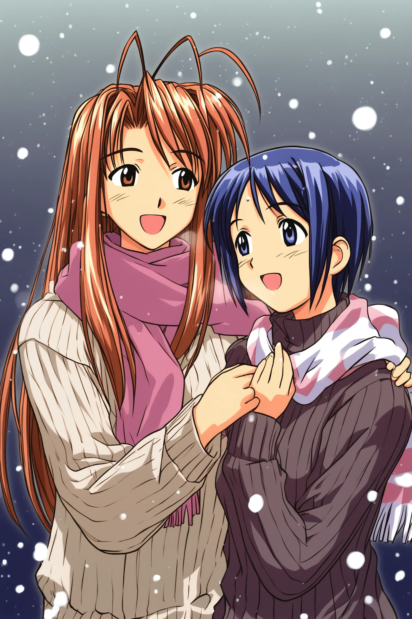 Shinobu Maehara,Narusegawa Naru,2girls,antenna hair,scarf,brown hair ...
