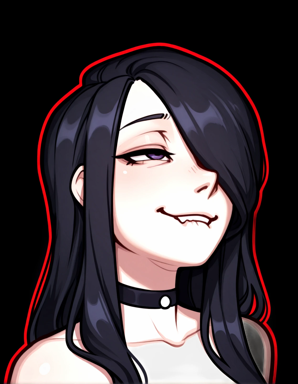 nila, close-up, come closer, smug, goth, black hair - SeaArt AI