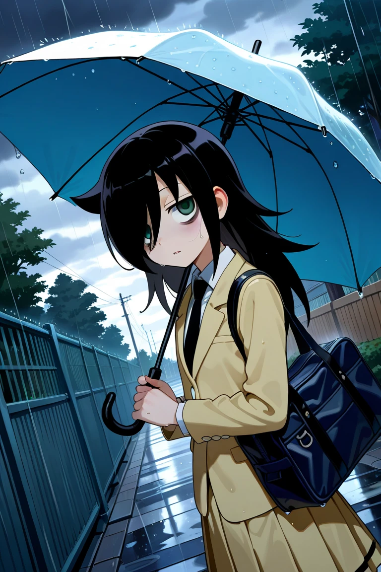 Kuroki tomoko,bags under eyes, solo, black hair, school uniform - SeaArt AI