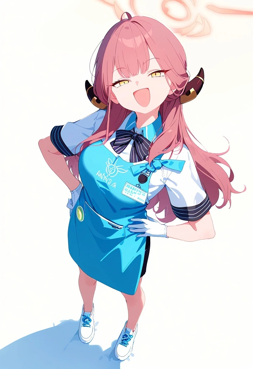 1girl, :d, apron, aru \(blue archive\), angel's 24 uniform \ - SeaArt AI