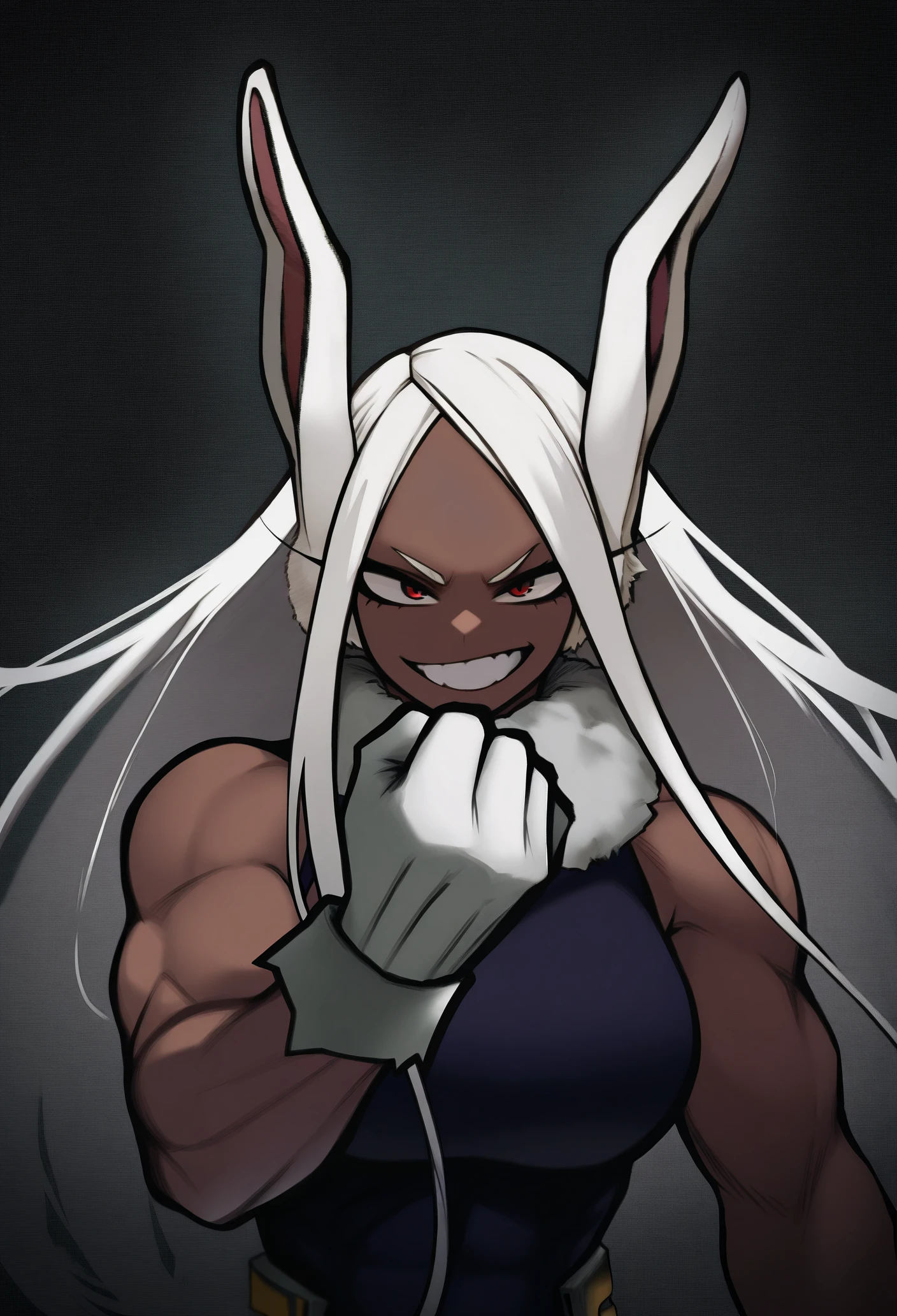 1girl, solo, mirko, abstract background, vignetting, muscular female ...