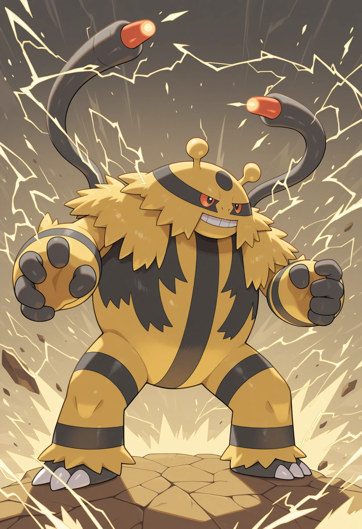 Solo, electivire, pokemon \(creature\), red eyes, anthro, abstract ...