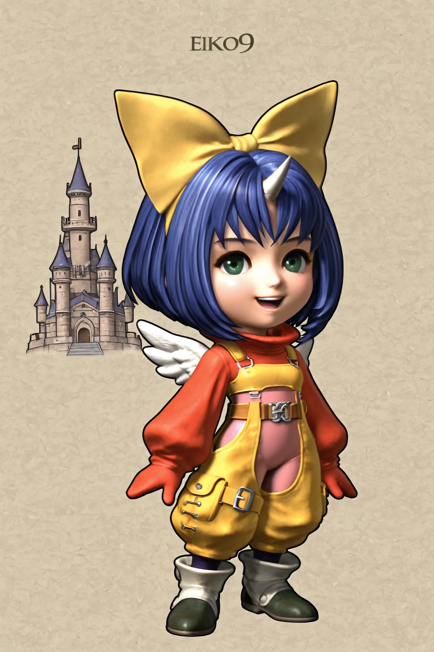 A close up of a cartoon character with a cat ears and a cat tail ...