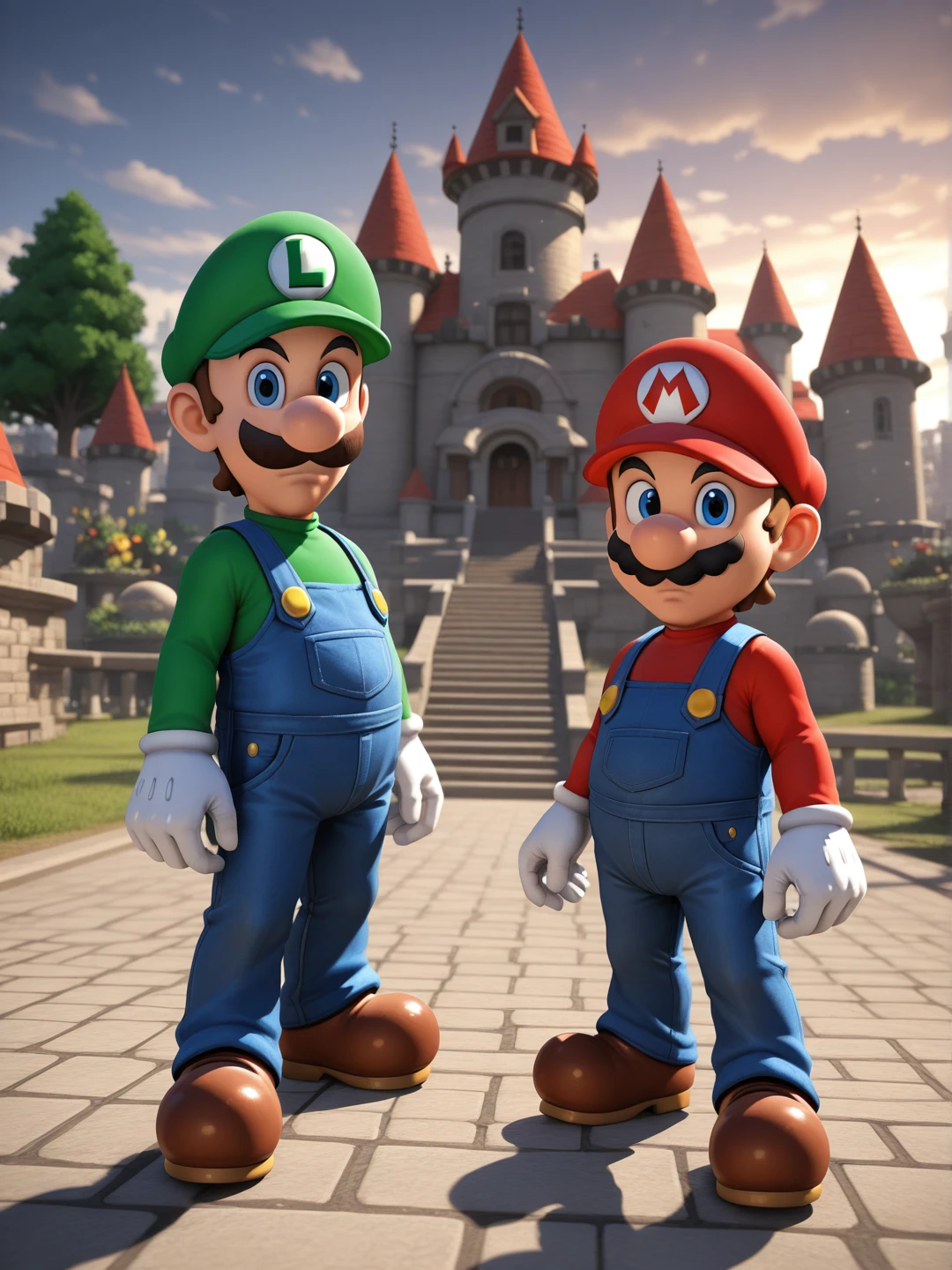 2boys, Super_Mario_Bros, Mario, Luigi, red hat, green hat, tall - SeaArt AI