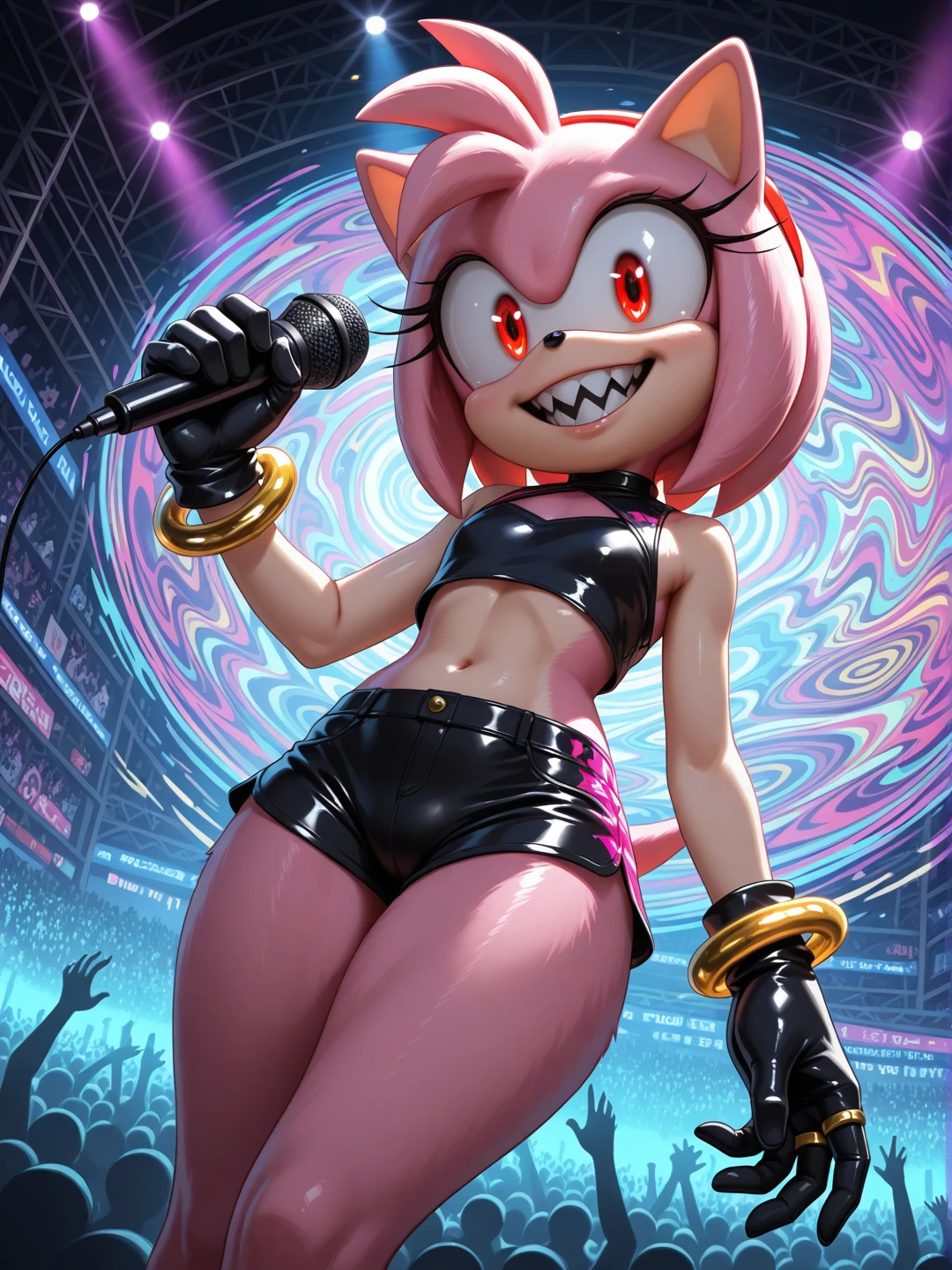 (1girl, Amy_Rose, pink fur, solo, furry, detailed fur, psychedelic horror - SeaArt AI