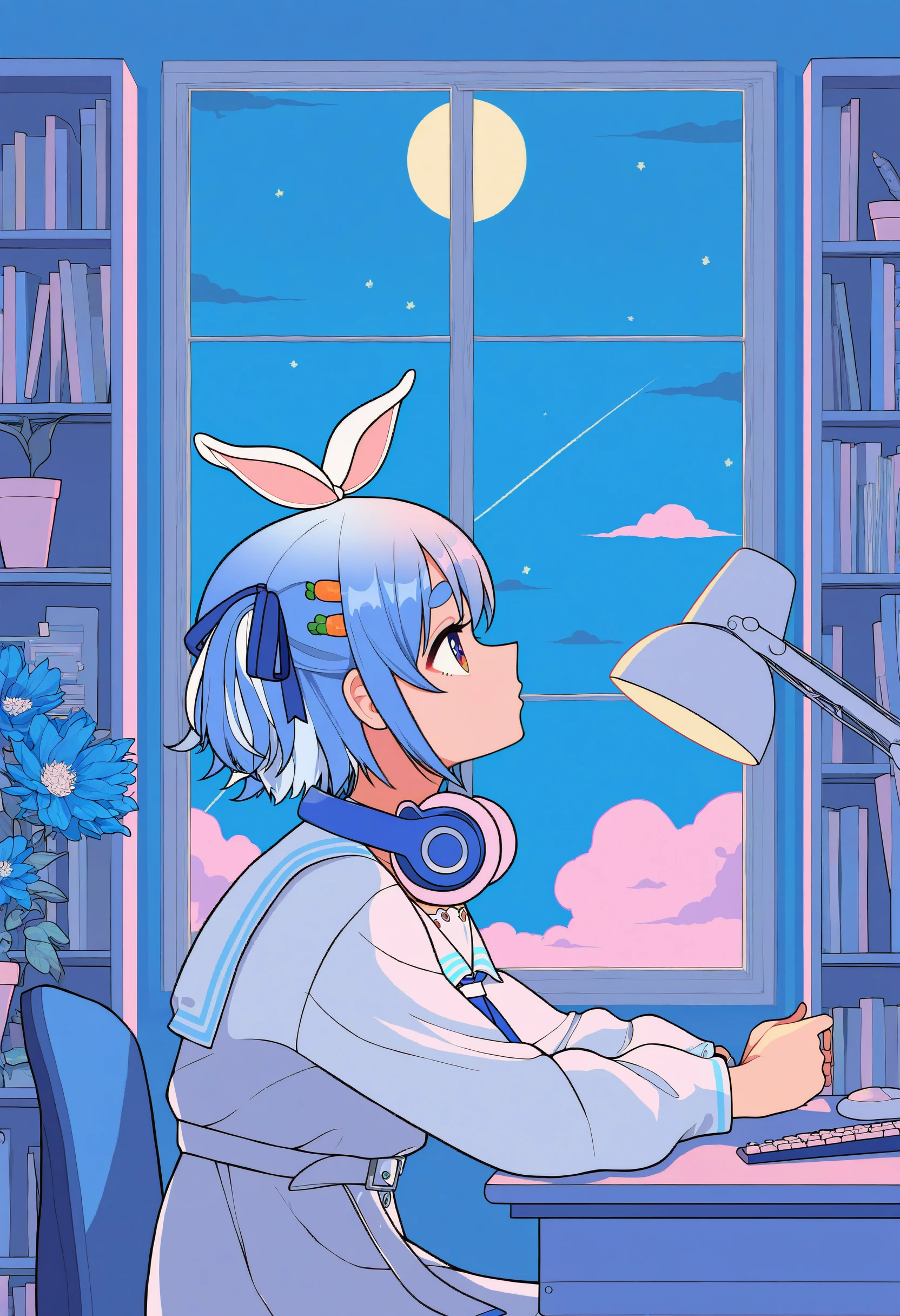 Pastel colors, lofi girl \(youtube\), usada pekora \(casual\ - SeaArt AI