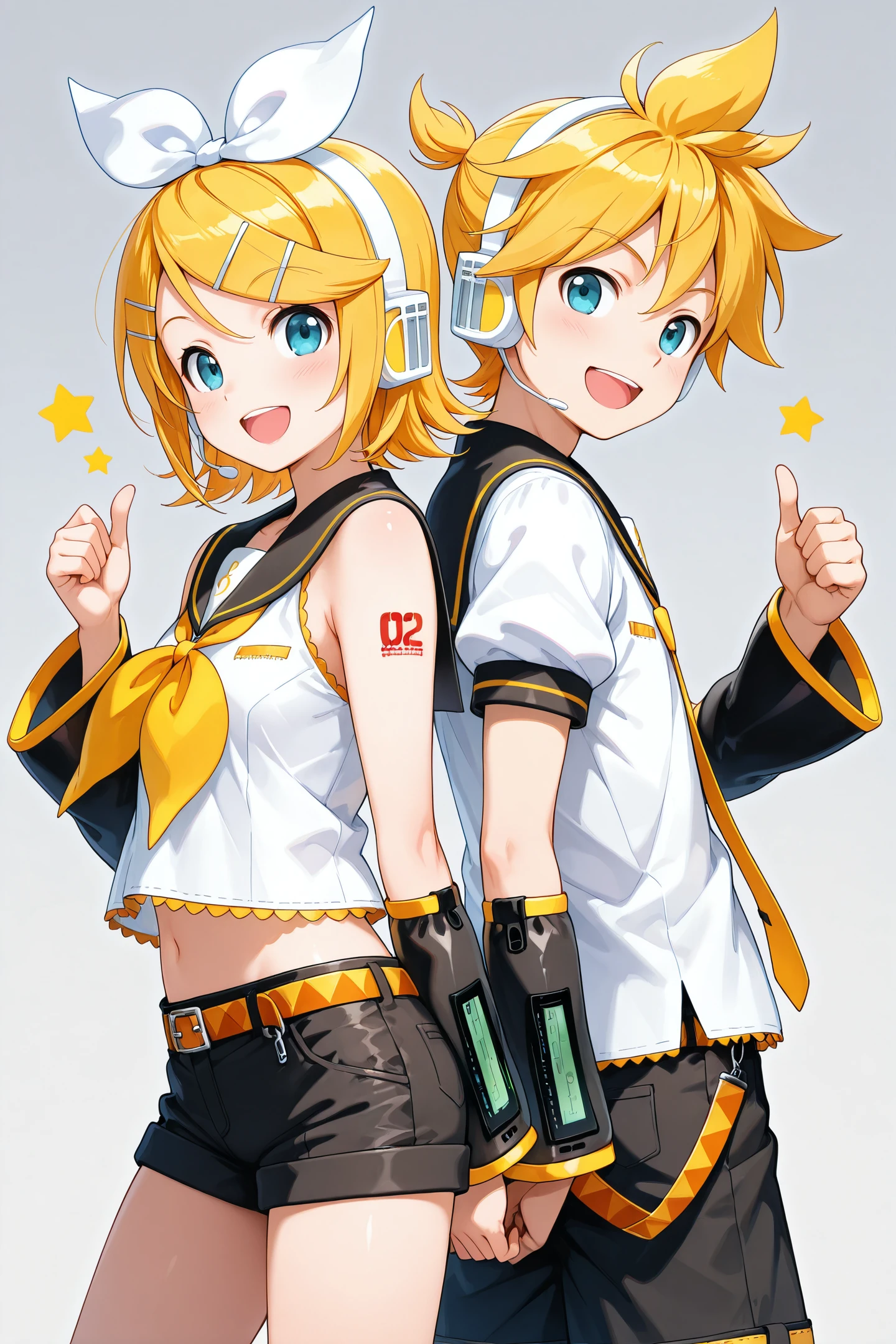 Kagamine rin,1girl,kagamine len,1boy,blonde hair,smile,siblings - SeaArt AI